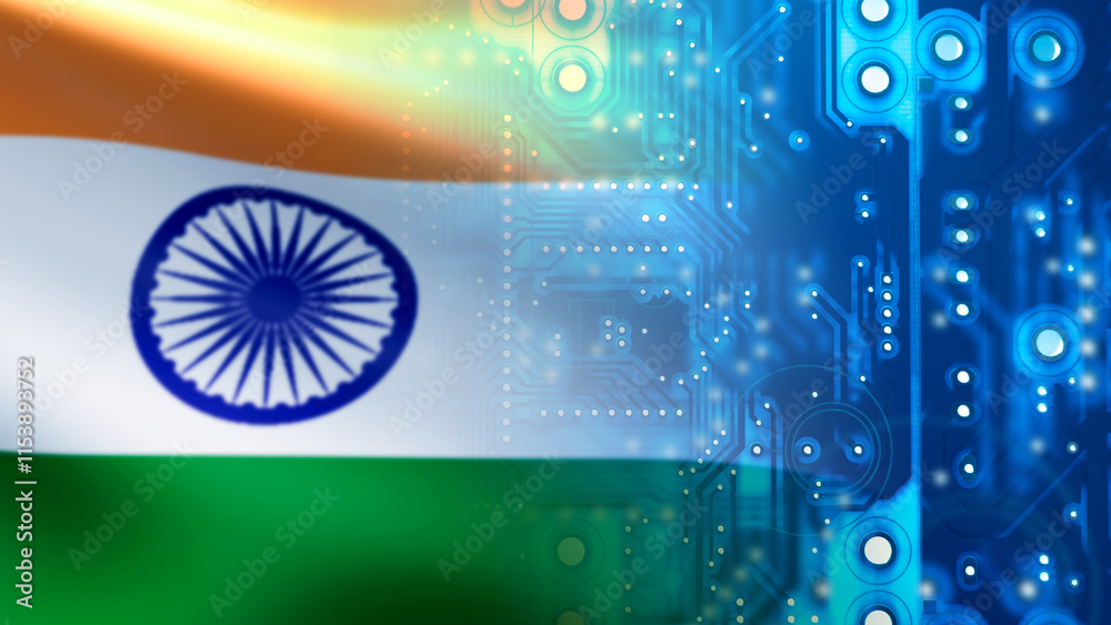 Computer board. Flag of India. Digital board made in India. PCB close ...