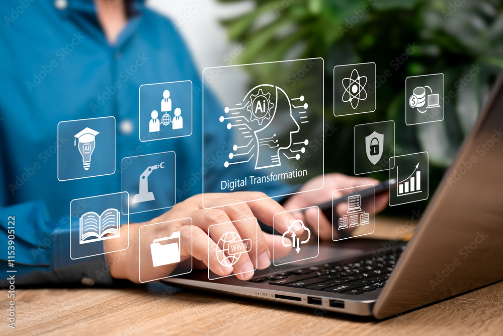Digital transformation and AI technology strategy concept, Businessman ...