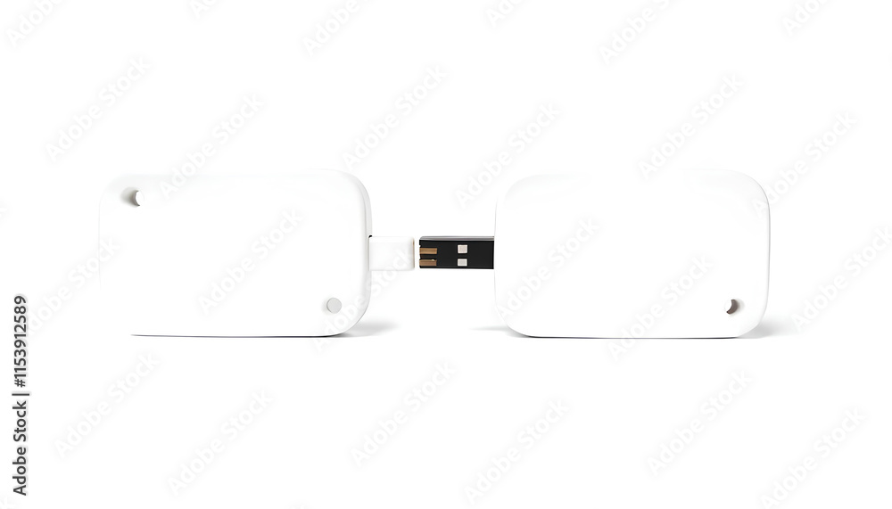 Blank white plastic wafer usb card mockup, opened and closed, clipping ...