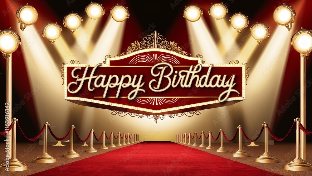 Happy Birthday Red Carpet Entrance with Spotlight Stock Illustration ...
