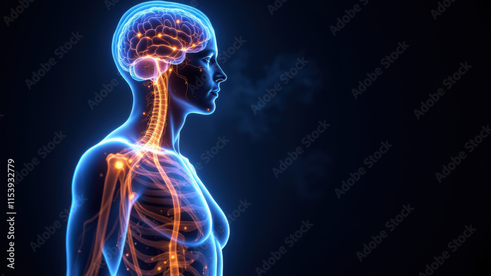 Vagus Nerve Stimulation (VNS): Image of a human torso with an animated ...