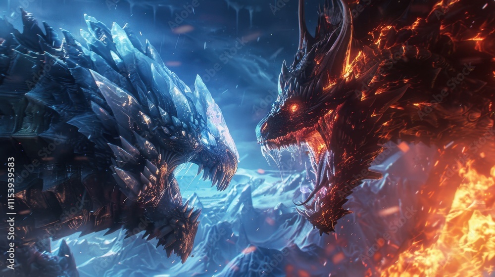 Ice vs fire in abstract art, a striking vs flowing design of cold water ...