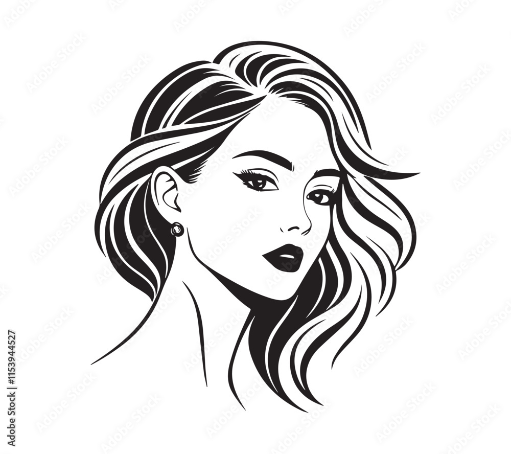 Set of stylized woman faces. Modern single line art. Woman beauty ...