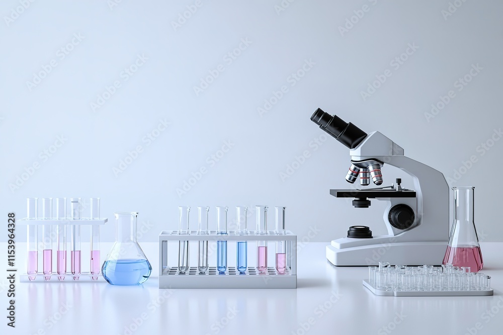 minimalistic photo of laboratory equipment such as test tubes beakers ...