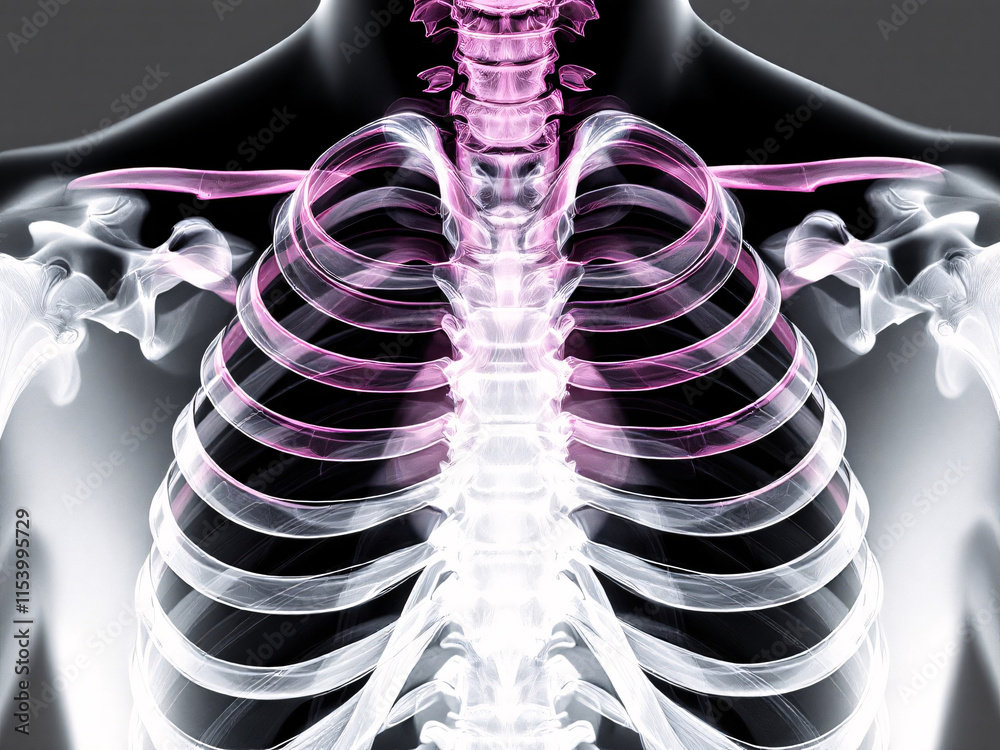 Anatomy, skeleton, ribcage, heart, nerves, spine, bones, medical, x-ray ...