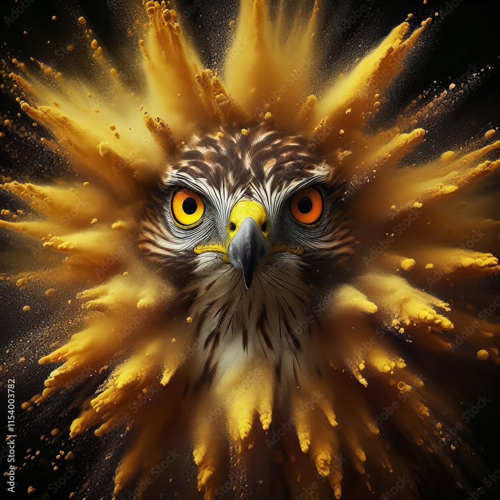 277 Hawk Eyes A hawk’s eyes explode into a burst of piercing y Stock ...