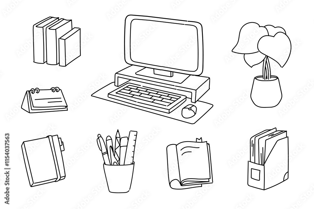 Set of hand drawn back school preparations doodle illustration. vector ...