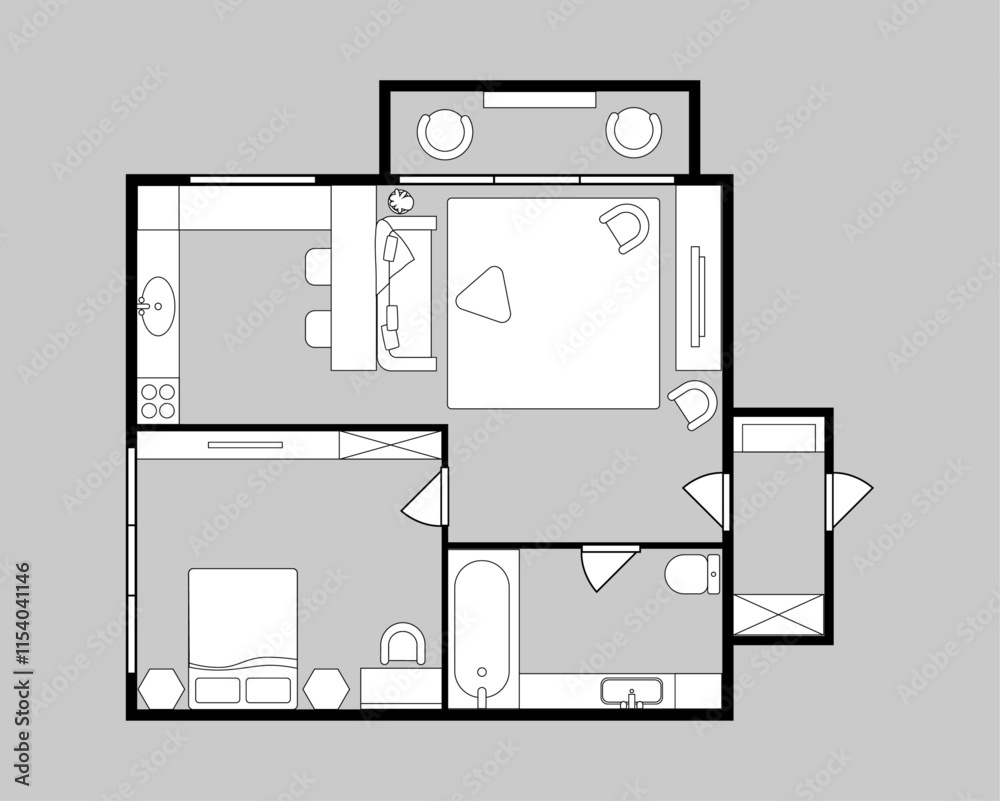 Floor plan of apartment or house with furniture schematic arrangement ...