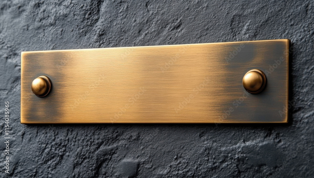 Sleek brass nameplate featuring a polished surface and metallic screws ...