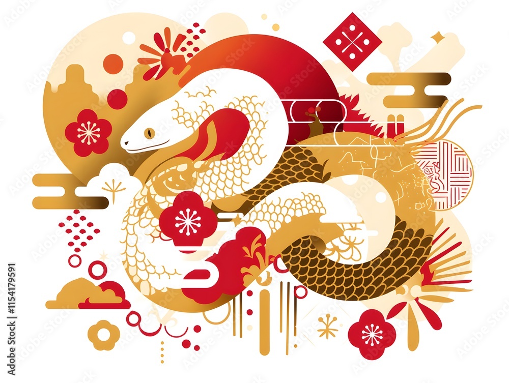 Chinese Zodiac Golden snake Chinese New Year poster design background ...