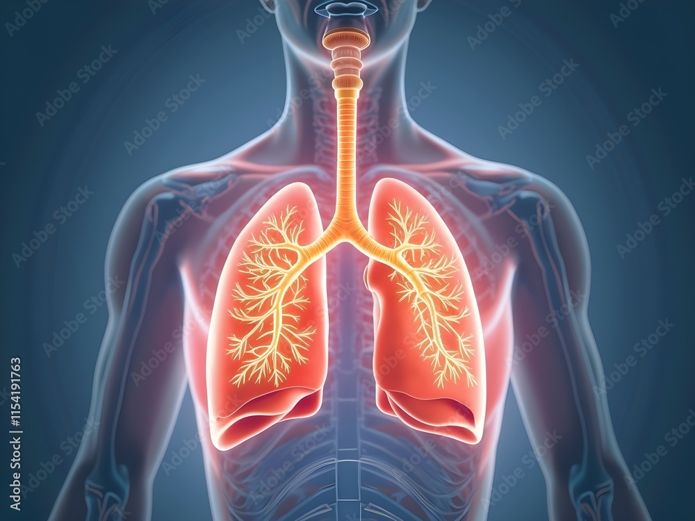Human Respiratory System Highlighting Lungs and Bronchial Structure on ...
