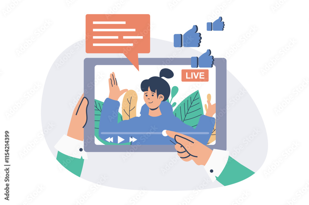 Video streaming web concept with flat cartoon people for website design ...