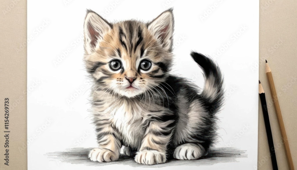 Adorable Kitten Pencil Drawing: A Realistic Portrait of a Tabby Kitten Stock Photo | Adobe Stock