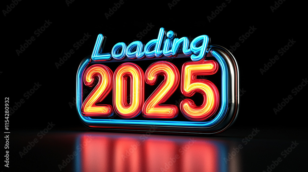 Loading 2025: A vibrant neon sign heralds the new year with glowing ...