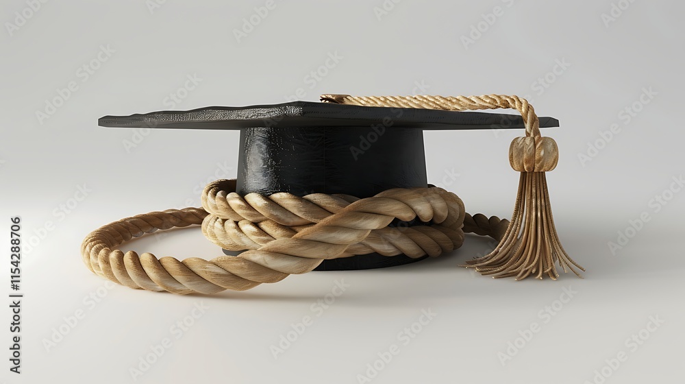 Graduation cap with golden rope isolated on white background 3d render ...