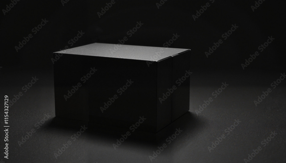 Matte black box mockup with soft shadow on reflective surface in high ...
