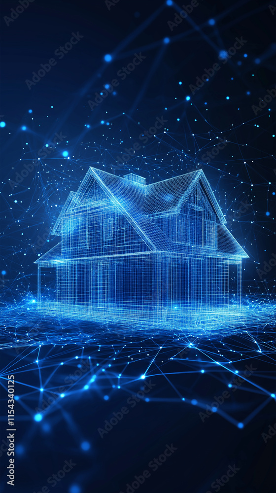 house building digital lines low poly wireframe ai generated vertical ...