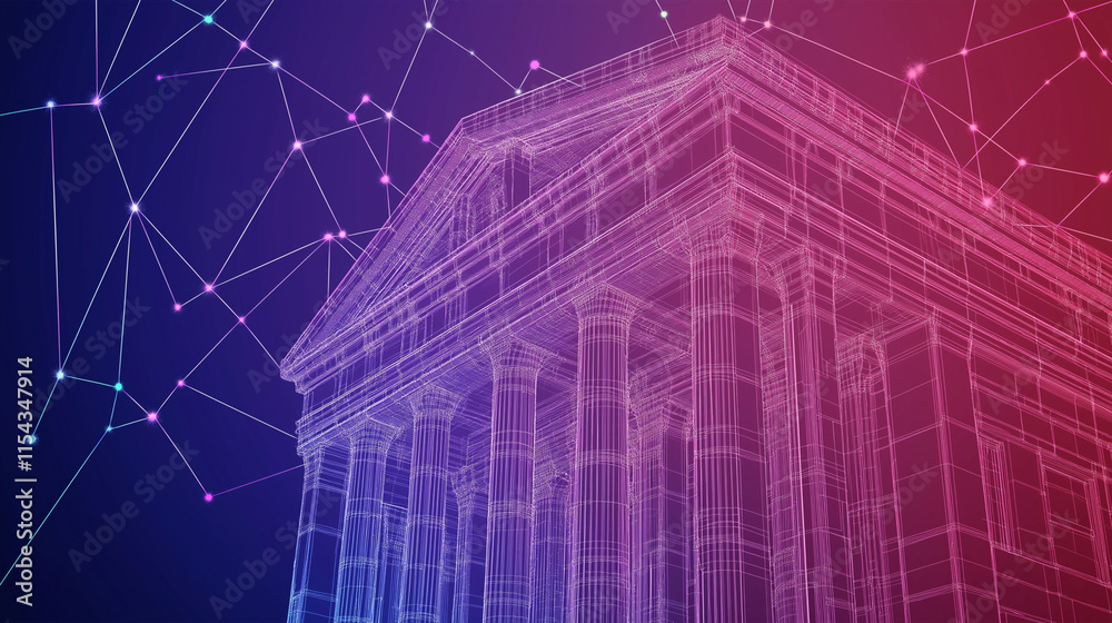 greek structure bank building digital lines low poly wireframe ai ...