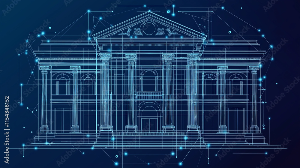 greek structure bank building digital lines low poly wireframe ai ...