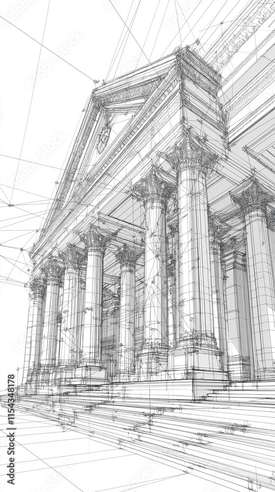 greek structure bank building digital lines low poly wireframe ai ...