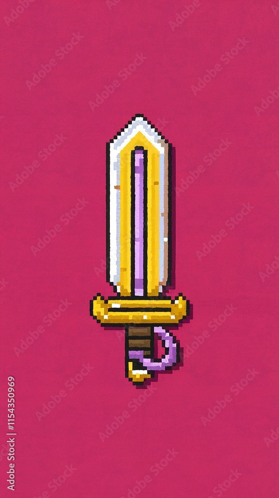 4K Stylized Sword Illustration - Golden Hilt with Purple Ribbon ...