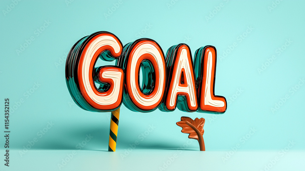 Reach Your Goals! Playful 3D GOAL text in bold pastel colors, a fun ...