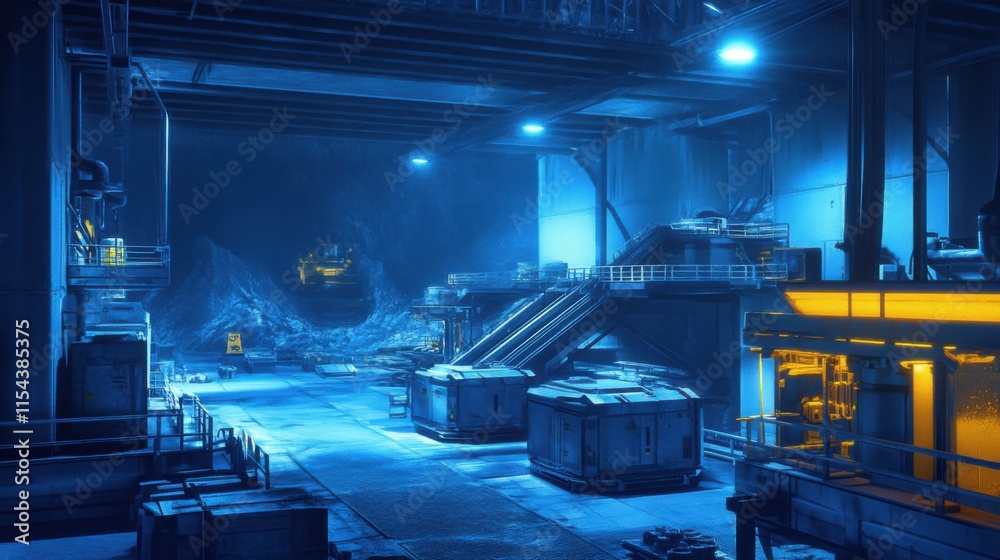Automated Industrial Mining Facility: Cold Blue Safety Lighting ...