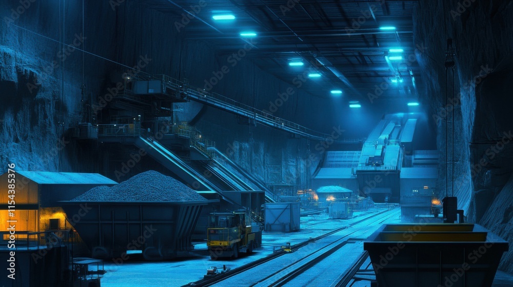 Automated Industrial Mining Facility: Cold Blue Safety Lighting ...