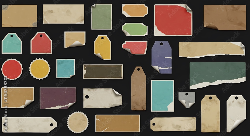 collection of blank old sticker, label, price tag template for mockup ...