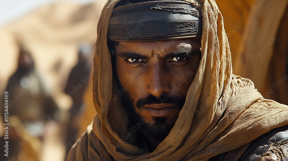 Berber warrior from the 12th century in traditional leather armor with ...