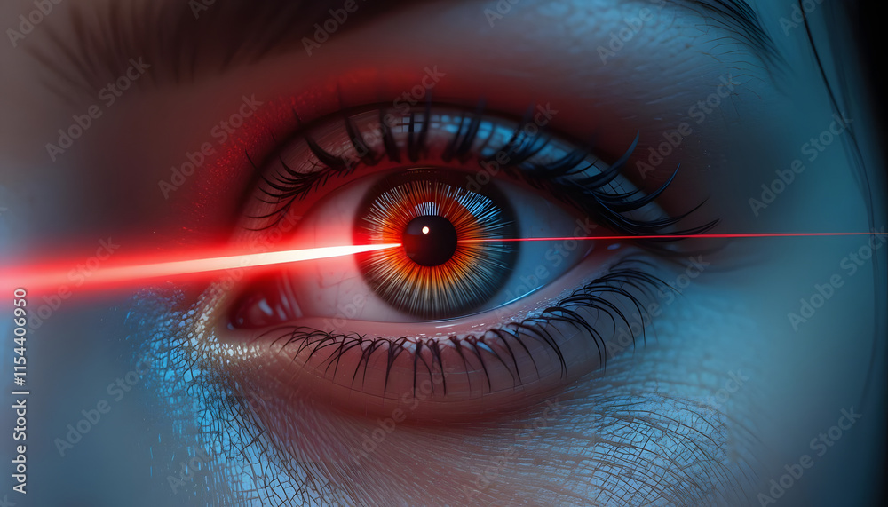 Concepts of laser eye surgery or visual acuity check-up. Biometric scan ...