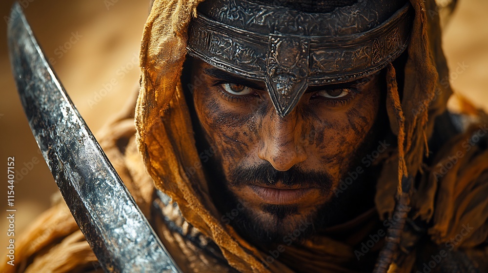 Berber warrior from the 12th century in traditional desert attire with ...