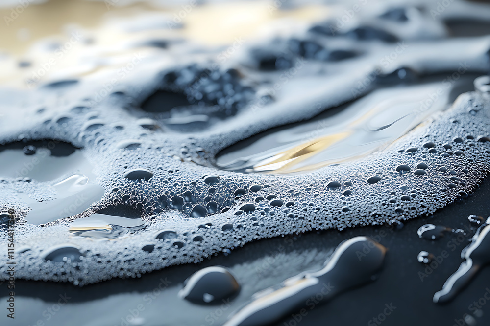 zoomed-in view of foam patterns forming on a car hood, highlighting ...