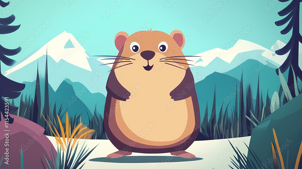 Lemming standing upright flat design top view tundra theme cartoon ...