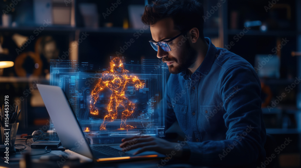 Game Developer Projecting 3D Holographic Model of Game Character with ...