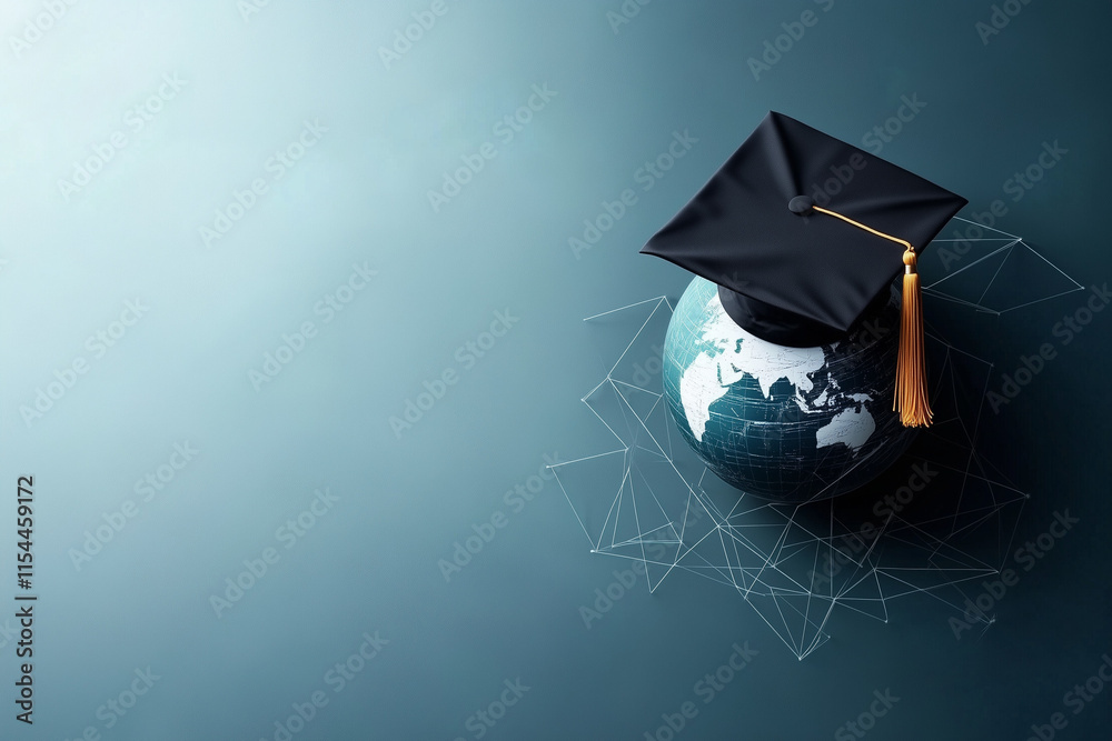 Minimalist design of a globe with a graduation cap, symbolizing the ...