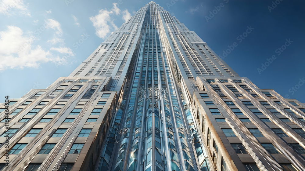 Iconic art deco skyscraper in New York City with geometric patterns and ...