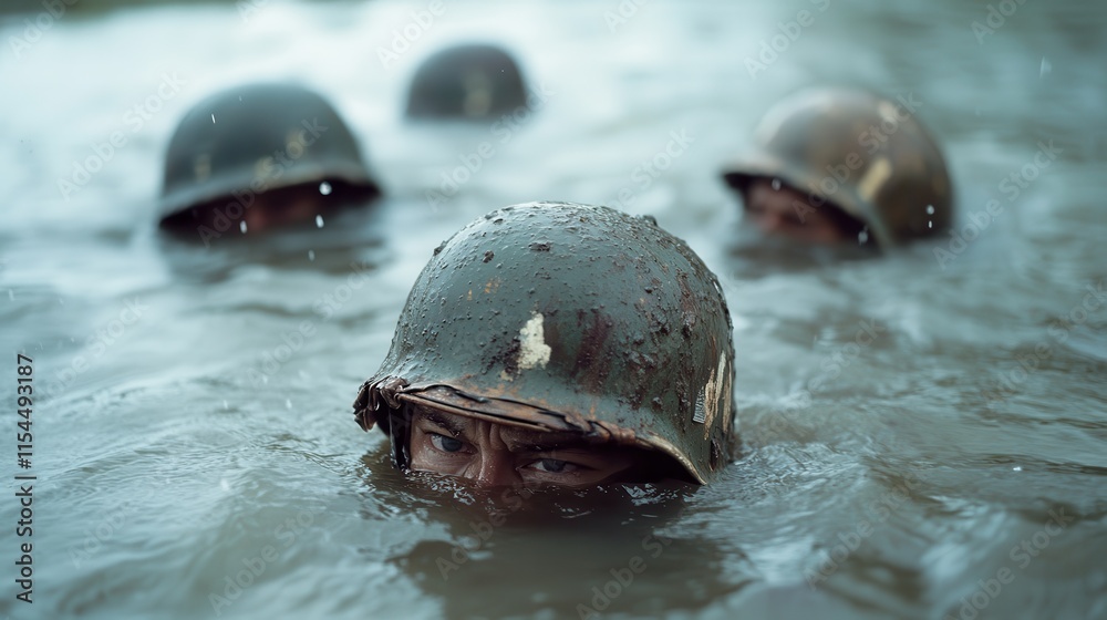 Submerged soldiers with eyes above water level exhibit intense ...