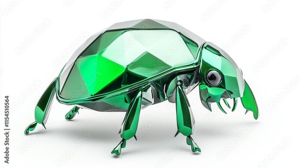 Metallic green beetle, dynamic side view, reflective shell, fine leg ...