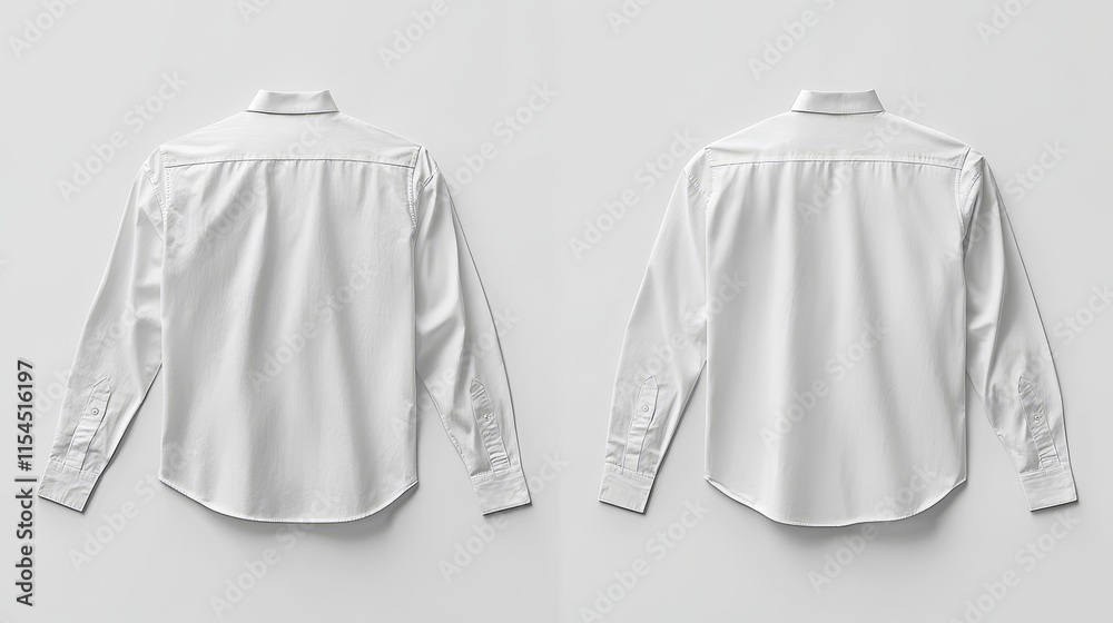 Front and back views of a blank long-sleeve collared shirt, white ...