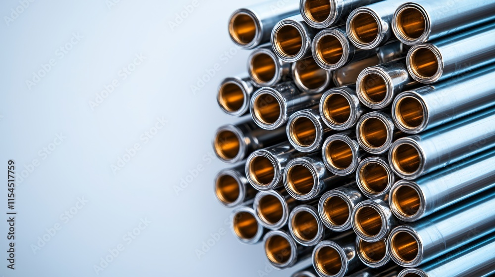High-quality image of neatly aligned galvanized pipes in a stacked ...