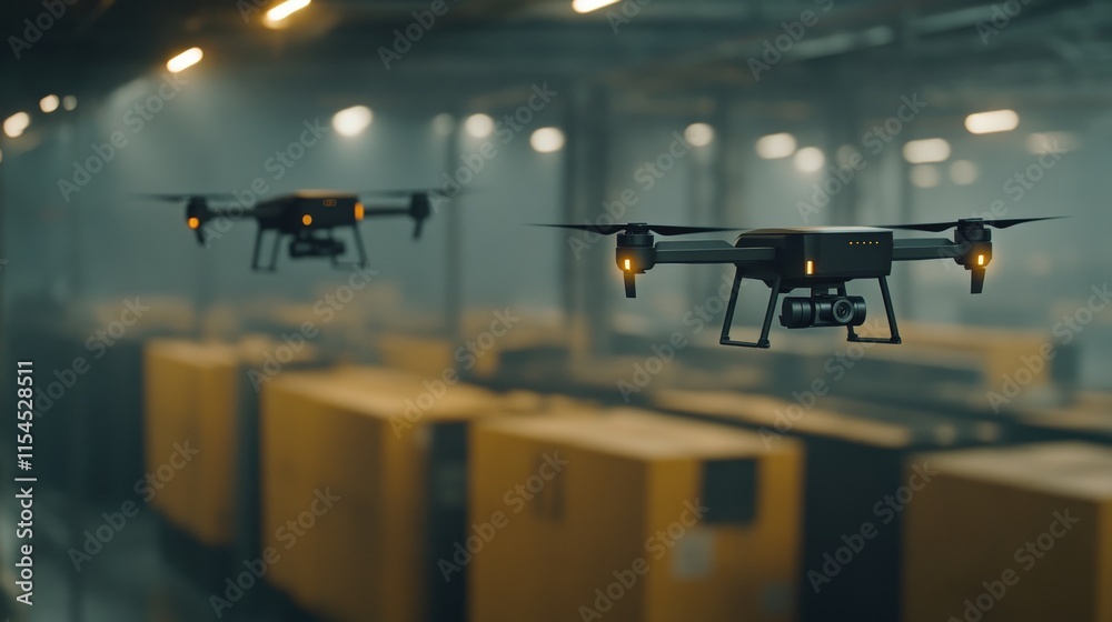 Advanced Drones Flying in a Modern Warehouse for Efficient Delivery and ...