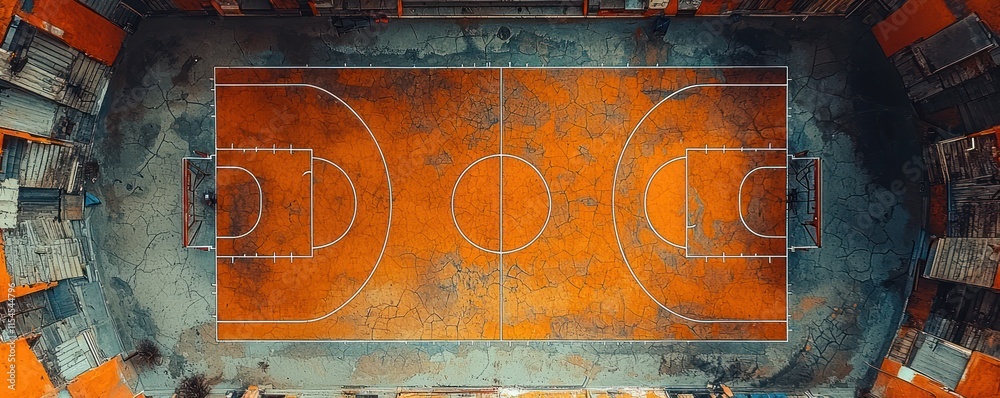 Basketball court floor view from above, featuring detailed court ...