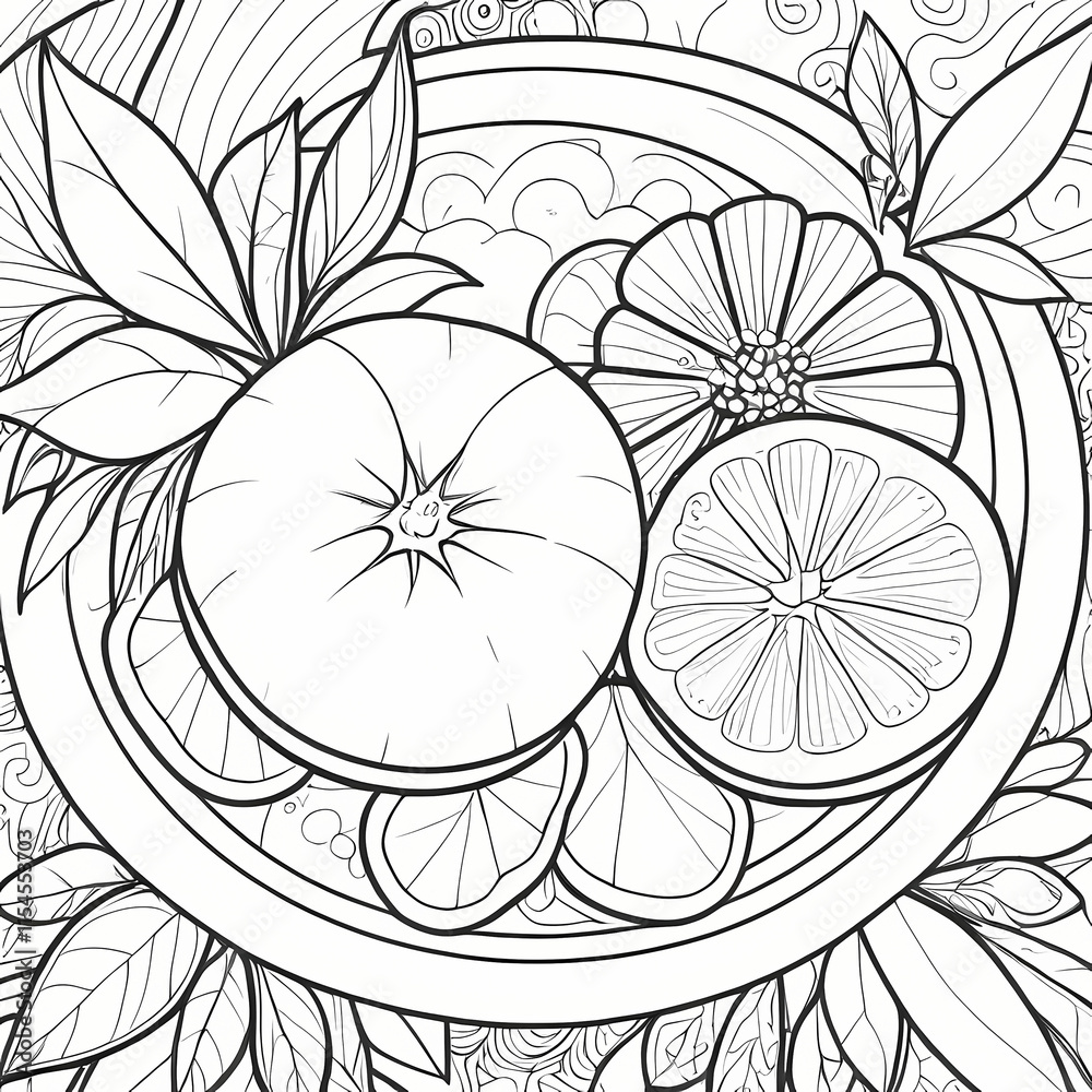 Orange fruit illustration, coloring page for kids, the main object ...