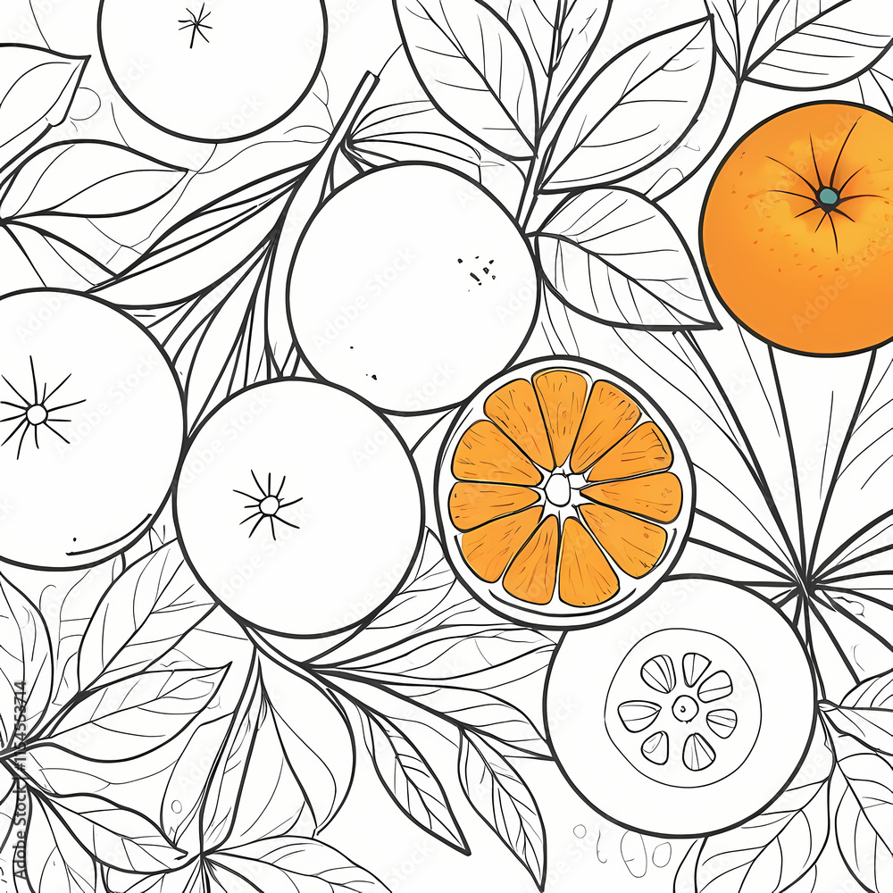 Orange fruit illustration, coloring page for kids, the main object ...
