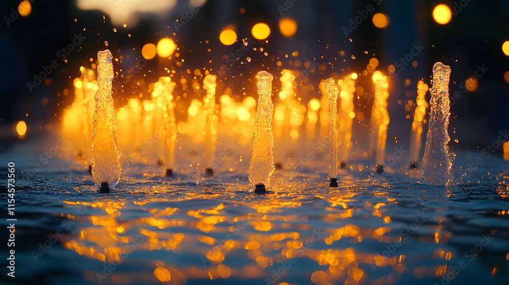 Dynamic nighttime photograph of urban water fountain featuring ...