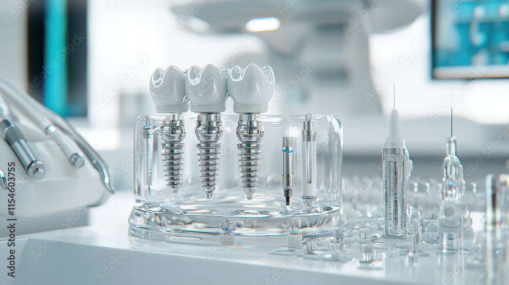 Highly detailed dental implant process with precision tools and ...