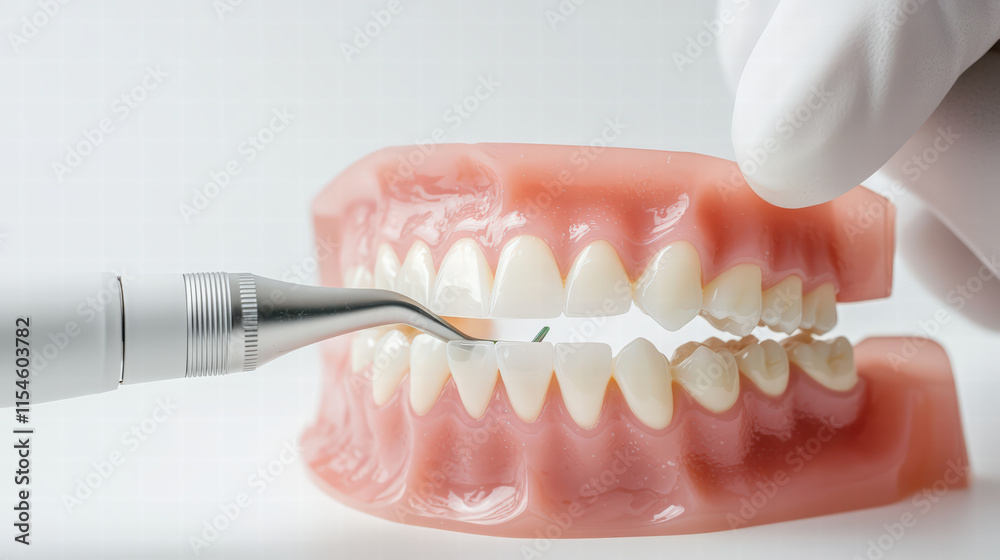 dental professional uses handheld scanner on model of teeth, showcasing ...