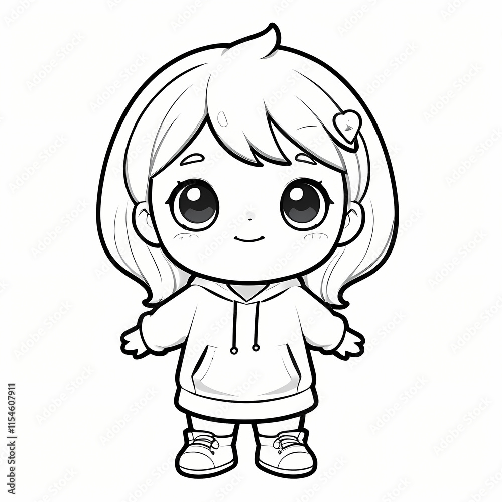 Coloring book. Cute kawaii girl cartoon vector illustration. Kid ...