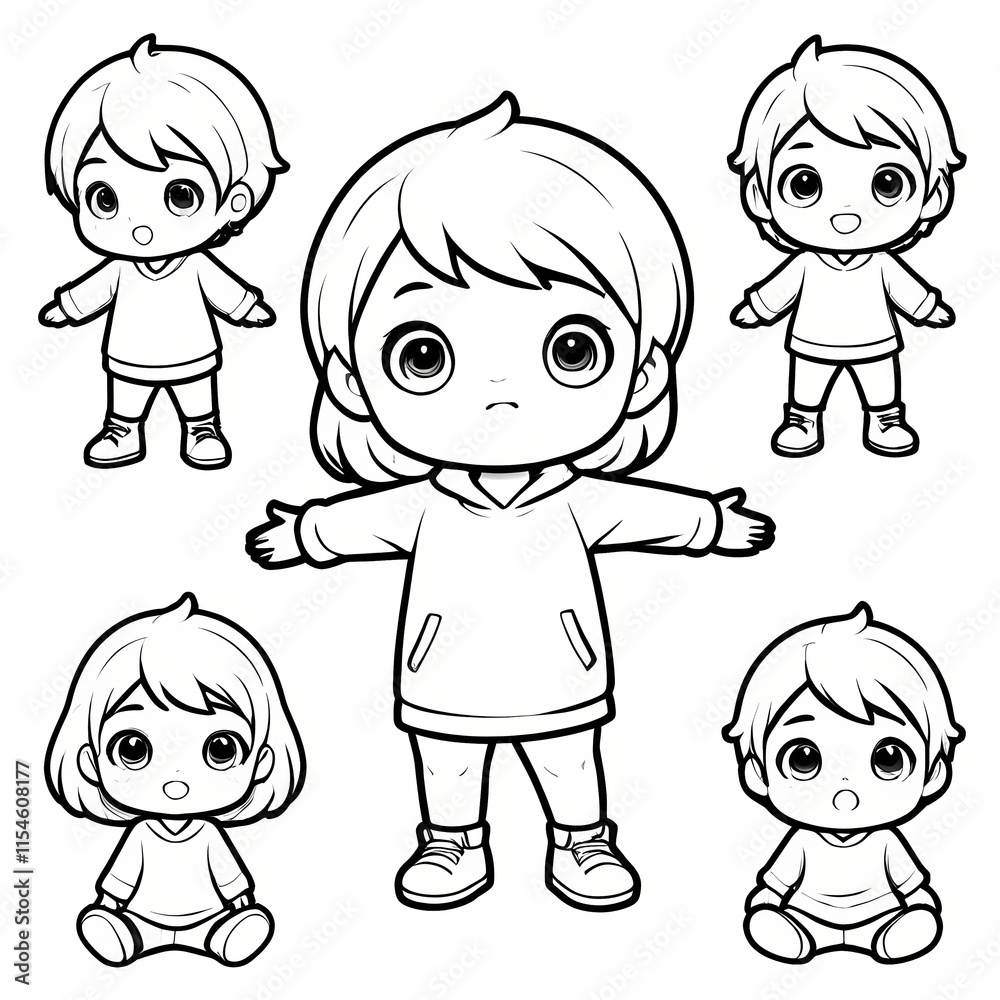 Coloring book. Cute kawaii girl cartoon vector illustration. Kid ...